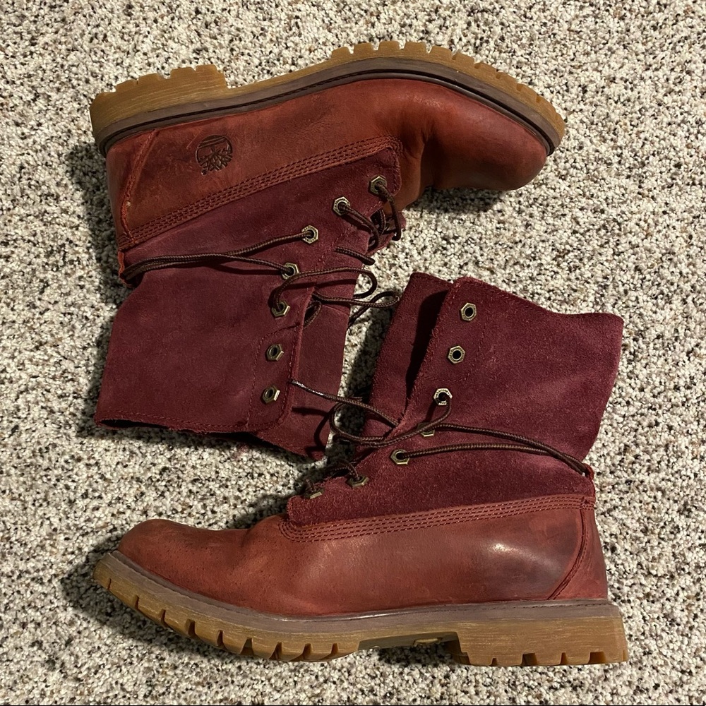 Timberland Burgundy Roll Top Boots Women’s Size 8.5 - Gem